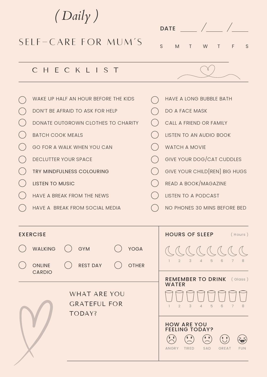 Self Care for Mom's Checklist - Etsy