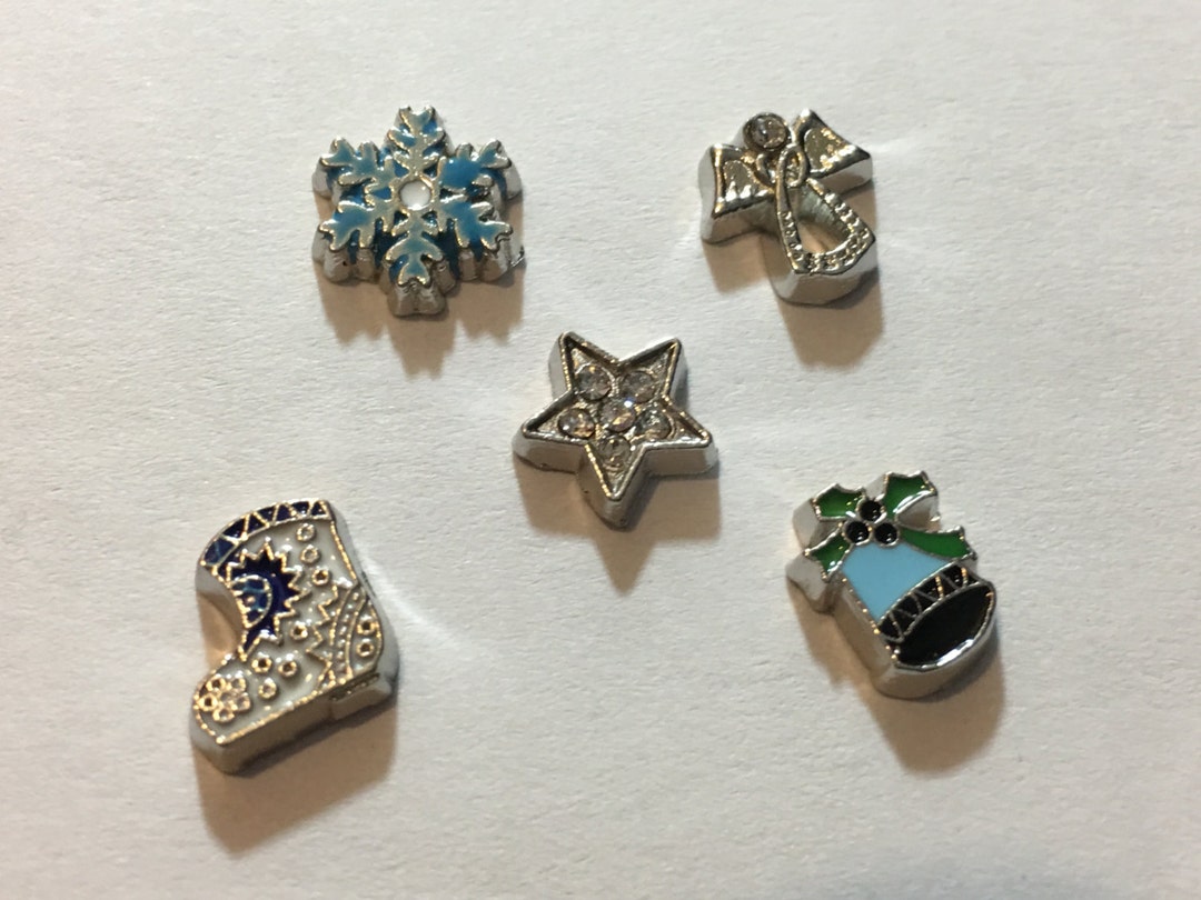 5 Christmas Theme Floating Charm Set Blue Silver White - Etsy