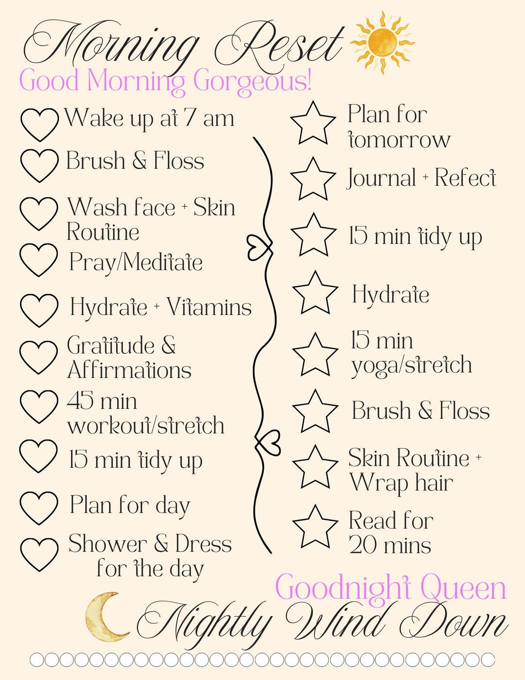 Morning & Night Reset Worksheet - Etsy