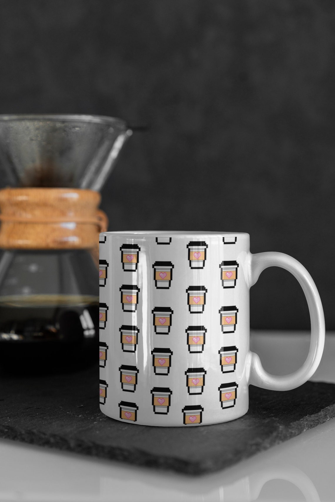 Pixel Coffee Cup White Ceramic Mug Coffee Lovers, Coffee Addicts, Cafe ...