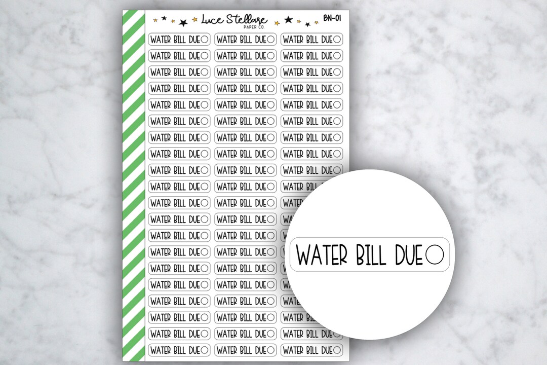 WATER BILL DUE Planner Stickers / Bill Due Stickers / Erin - Etsy