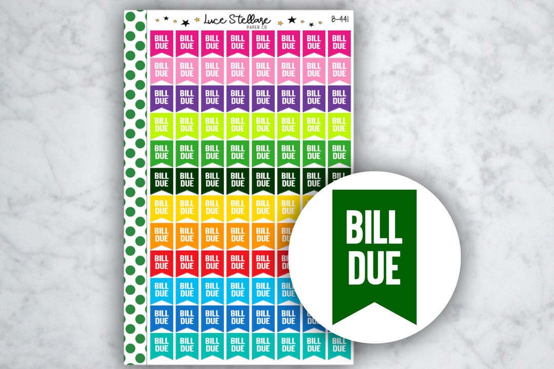BILL DUE Planner Stickers / Bill Due Flag Stickers / Payment Due ...