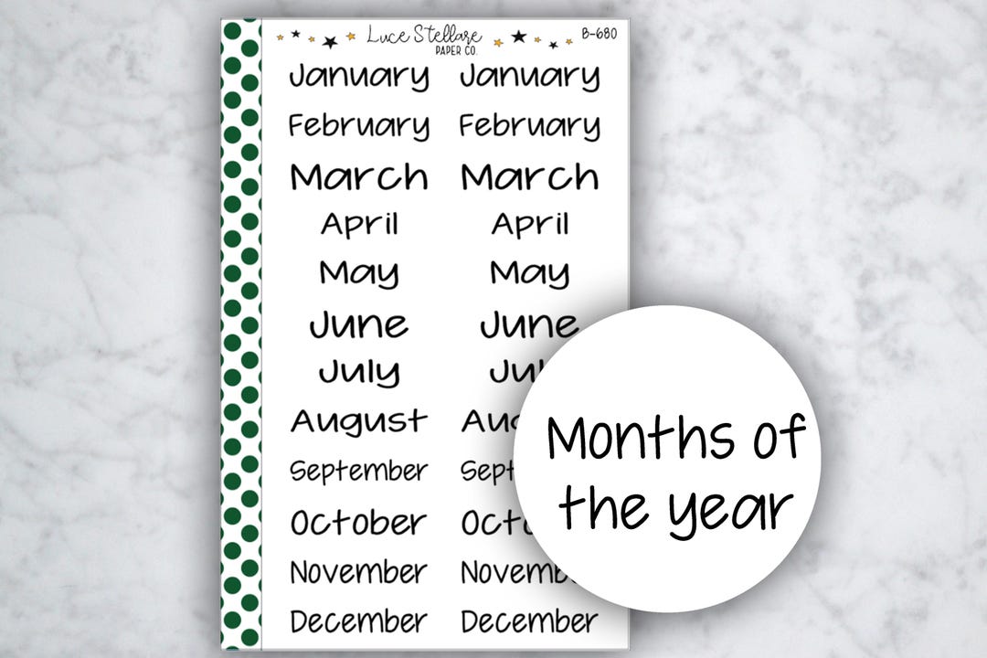 MONTHS of the YEAR SCRIPT Header Planner Stickers / Monthly Header ...