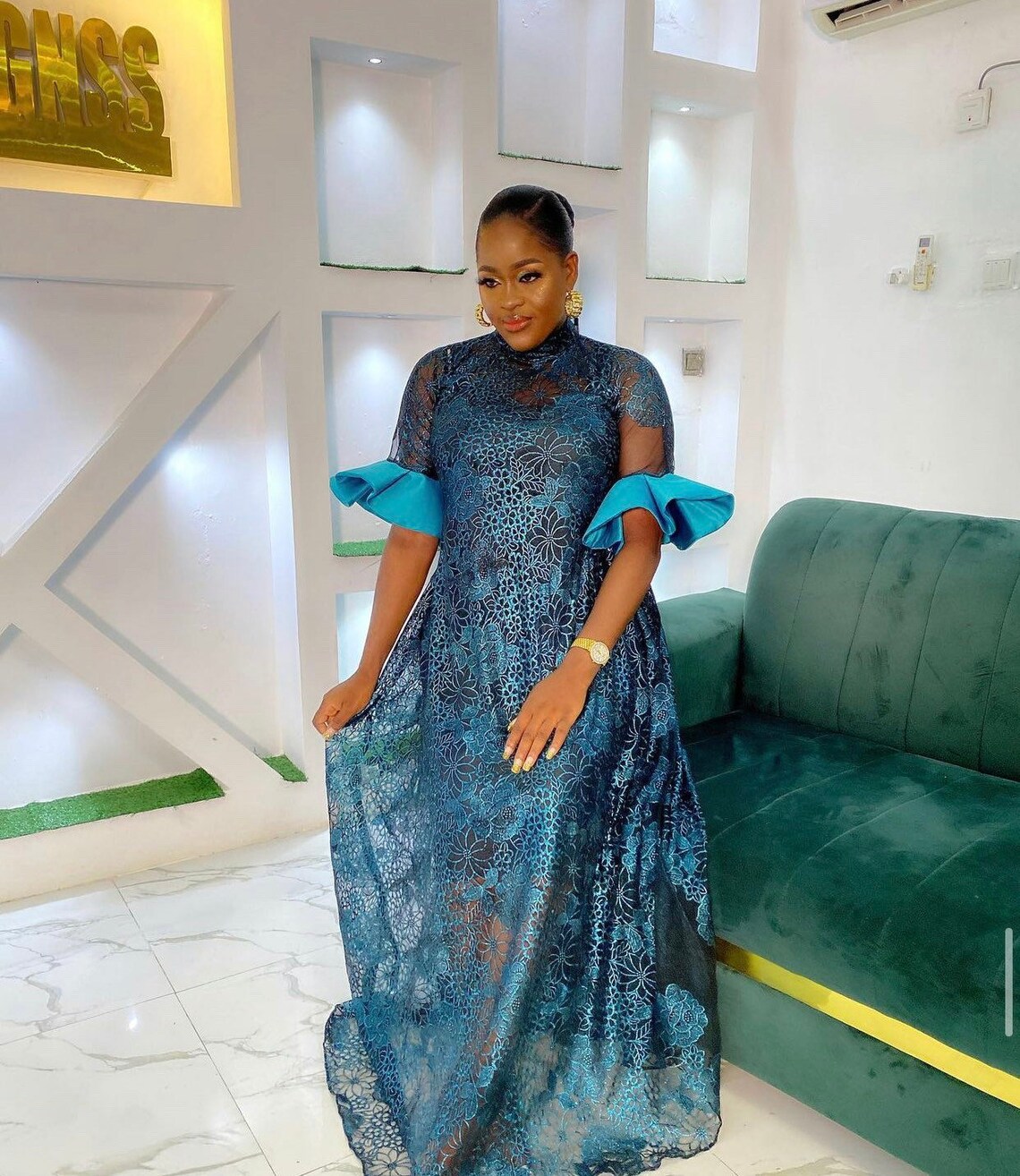 Blue Lace Bubu Dress, Nigerian Kaftan, Aso Ebi Wedding Outfit - Etsy