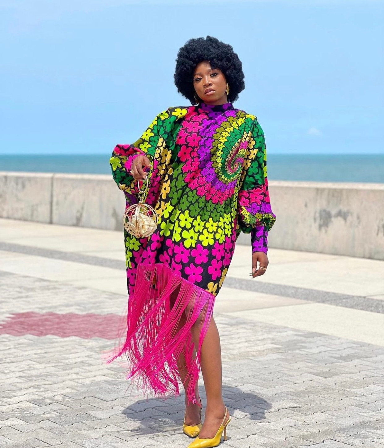 Ankara Reception Dress, Elegant Nigeria Kaftan, Pink Green Tunic With ...