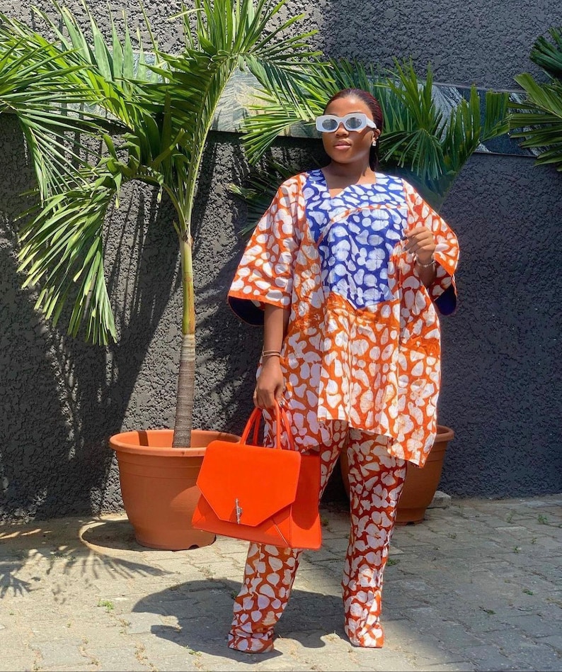 Adire Cotton Trouser and Shirt Set Kampala Kaftan Outfit - Etsy