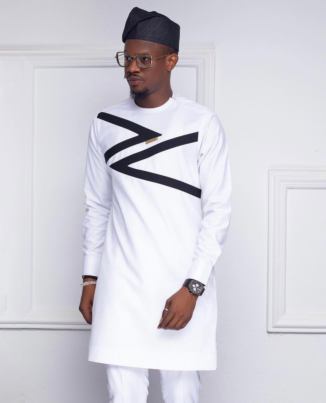 White Ethnic Men Suit, Senator Dashiki Kaftan, Africa Aso Ebi Men Wear ...