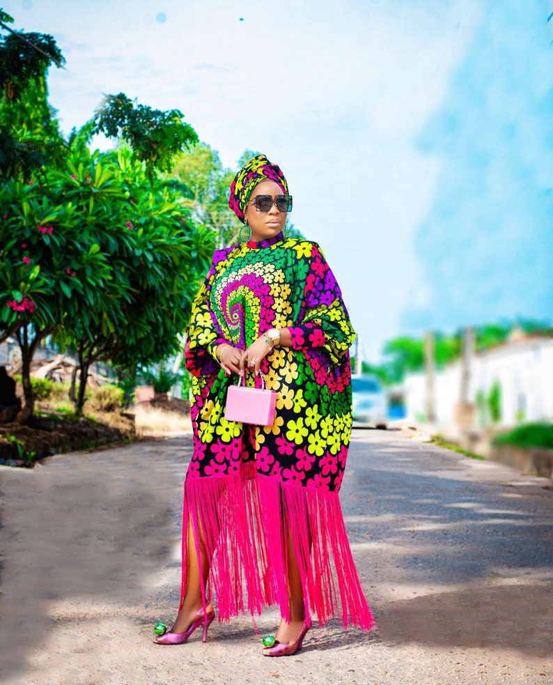 Ankara Reception Dress, Elegant Nigeria Kaftan, Pink Green Tunic With ...
