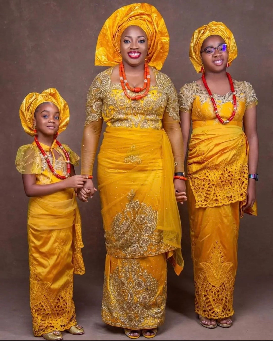 Golden Yellow Matching Mommy Attire, Matching Indian George Outfit for ...
