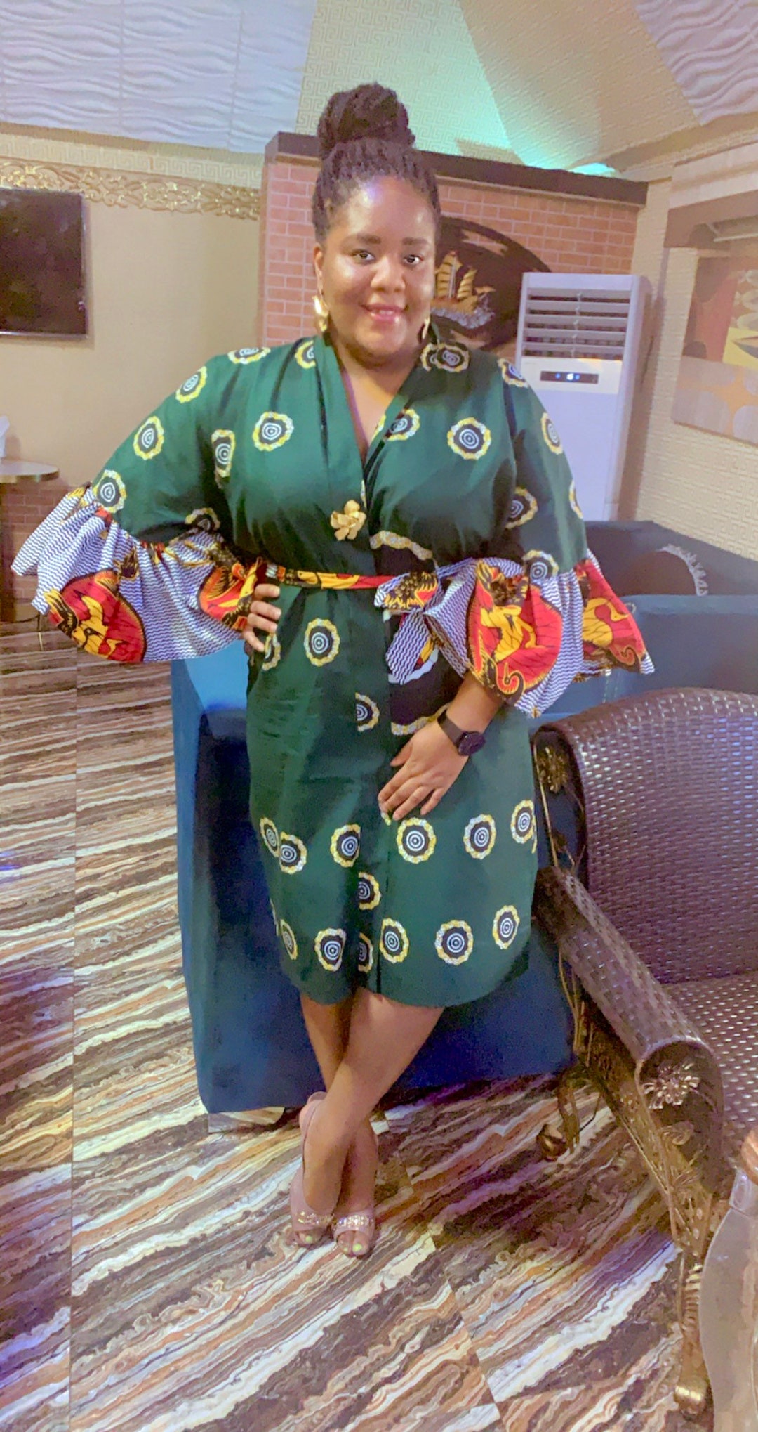 Nigerian Ankara Wrap Dress, Kimono Flutter Sleeve Dress, Wax Cotton ...
