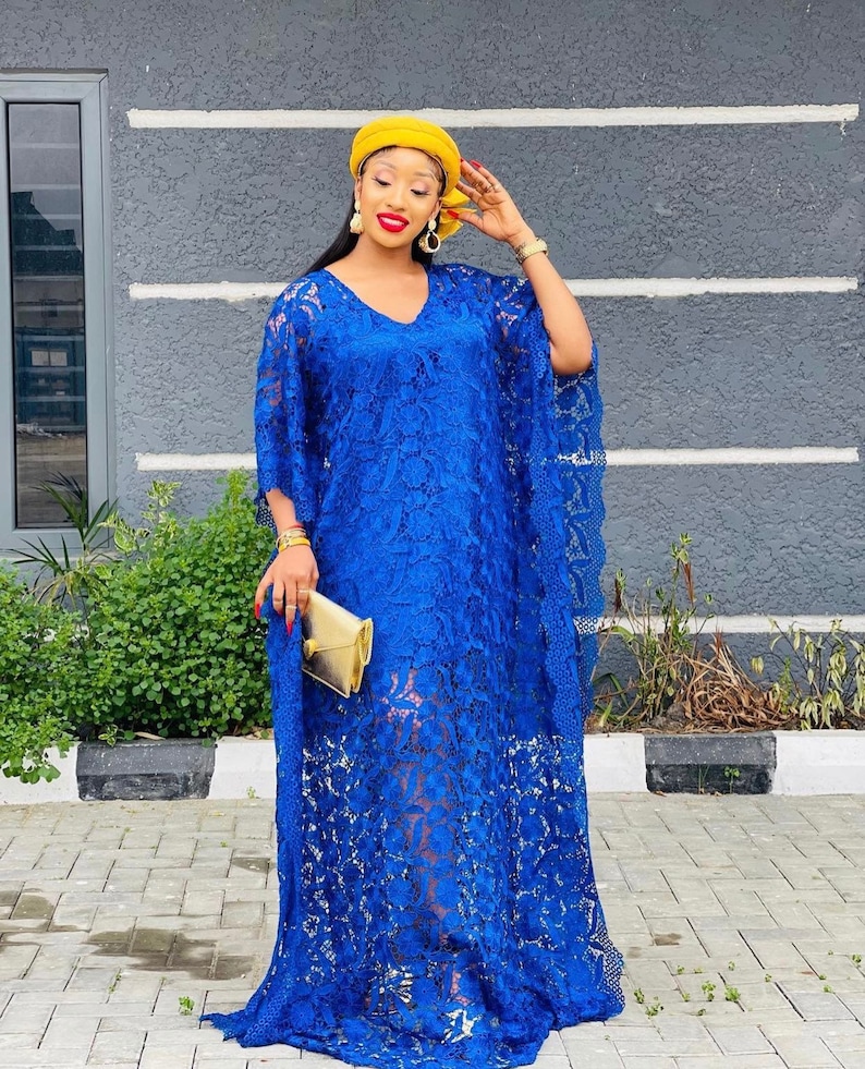 Elegant Blue Reception Dress, Nigeria Lace Bubu, Minimalist Church ...