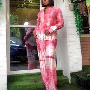 Adire Cotton Trouser and Shirt Set, Kampala Kaftan Outfit, Nigerian Women Dress, Plus Size ...