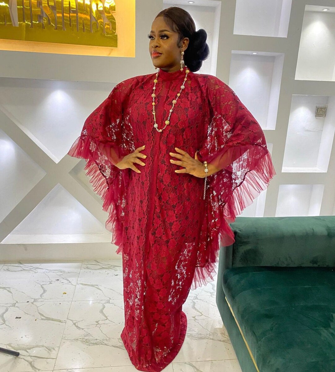 Red African Luxury Red Lace Dress, Nigeria Party Bubu, Elegant Church ...