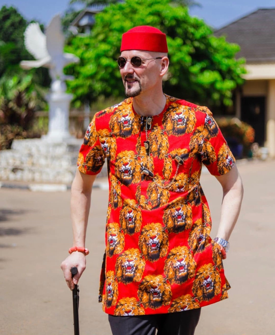 Red Lion Head Africa Men Shirt, Nigeria Isiagu Igbo Groom Shirt, Men ...