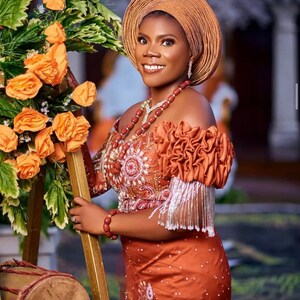 Brown Igbo Couple Matching Wedding Attire, Beaded Indian George Outfit ...