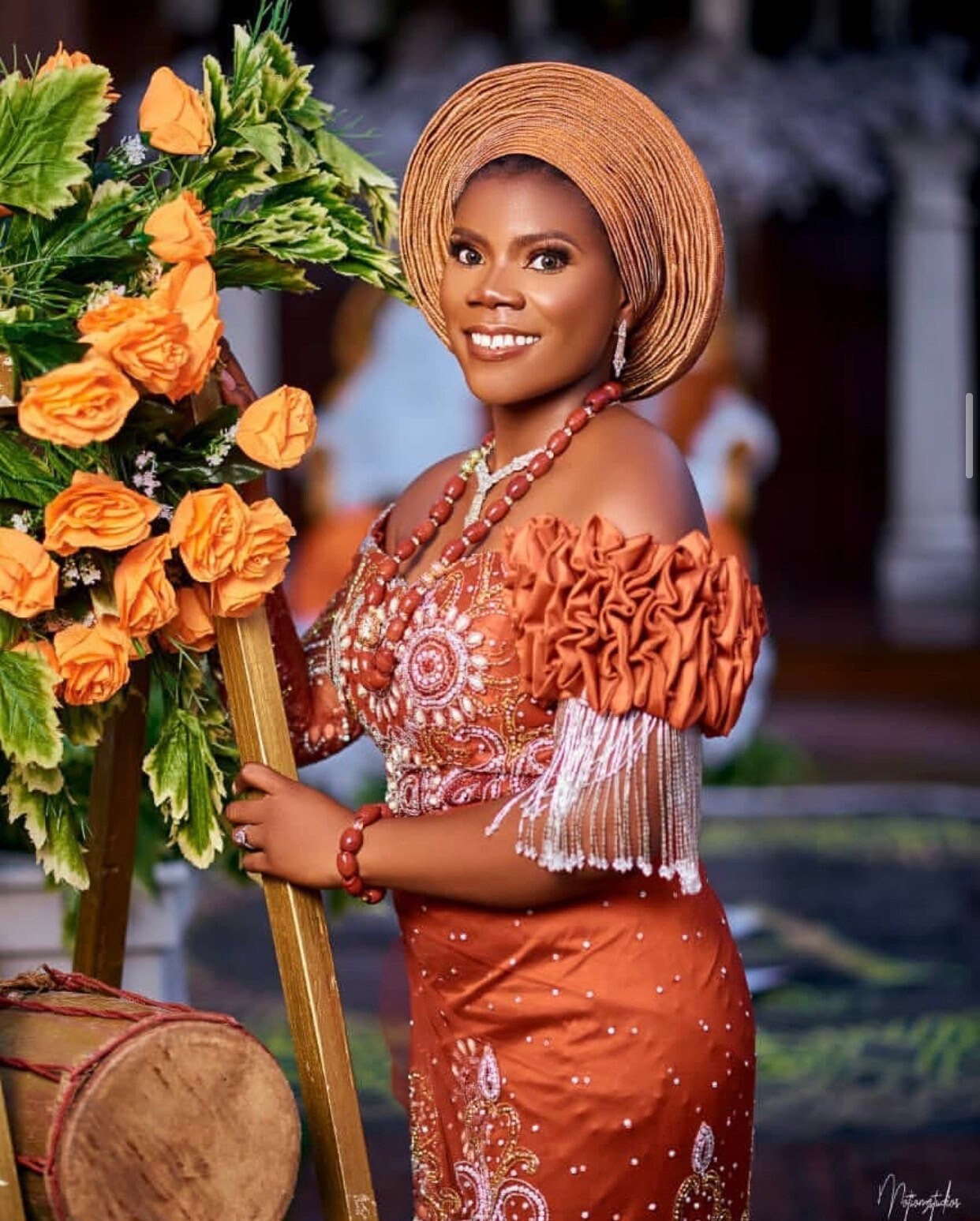 Brown Igbo Couple Matching Wedding Attire, Beaded Indian George Outfit ...