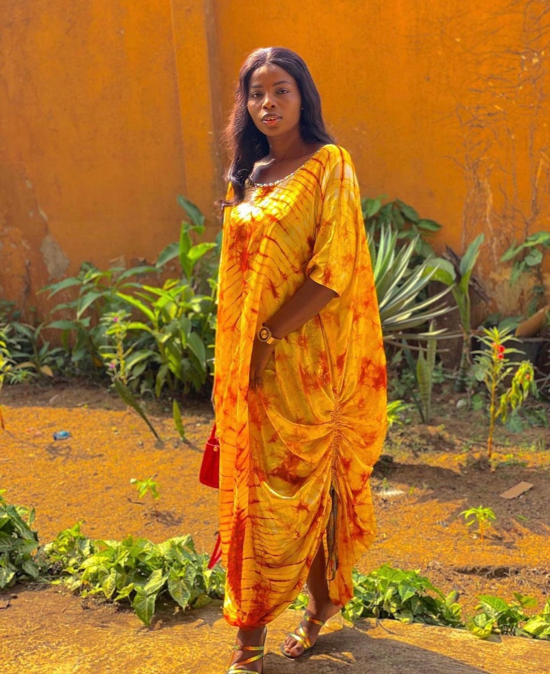 Nigerian Adire Silk Tunic With Headband, African Fabric Bubu , Nigerian ...