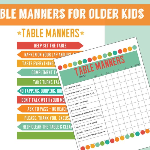 Printable Table Manners Bundle for Kids Teaching Dining - Etsy Canada