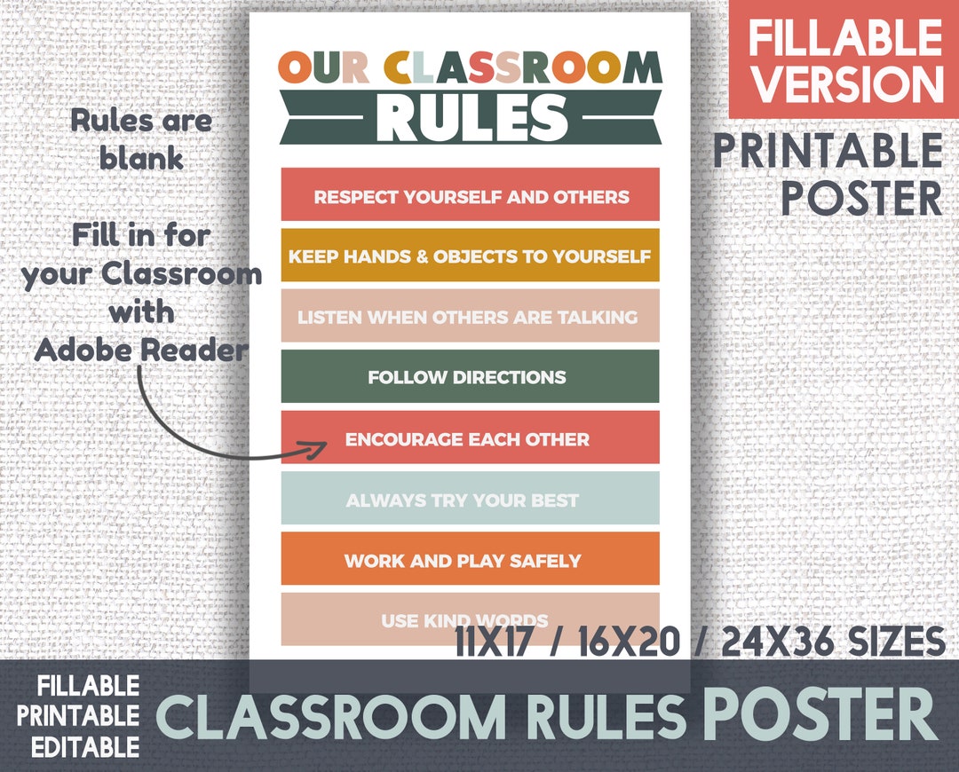 Classroom Rules Printable - Classroom Chart - Fillable Editable Blank ...