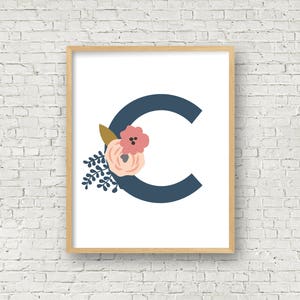Floral Initial Art Print C Wall Art Printable Digital Art Print 8x10 ...