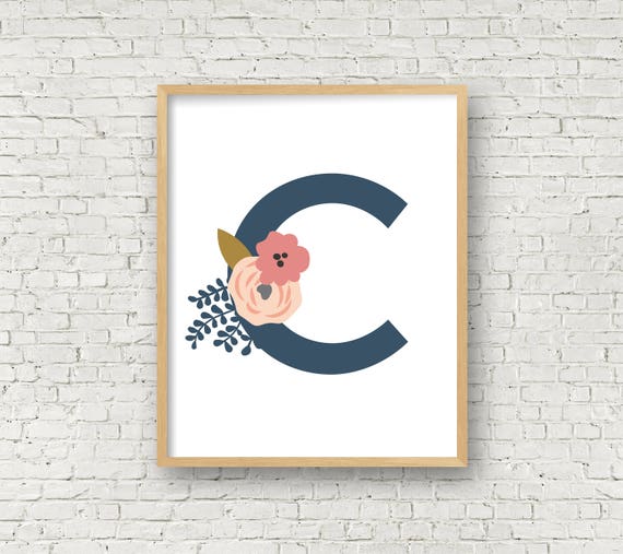 Floral Initial Art Print C Wall Art Printable Digital Art | Etsy