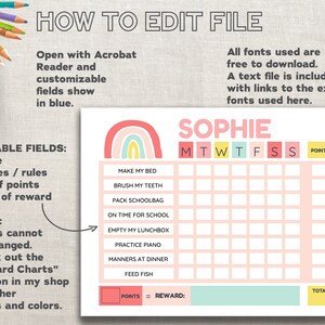 Cute Reward Chart Editable Printable PDF Kids Rainbow Reward Chart Kids ...