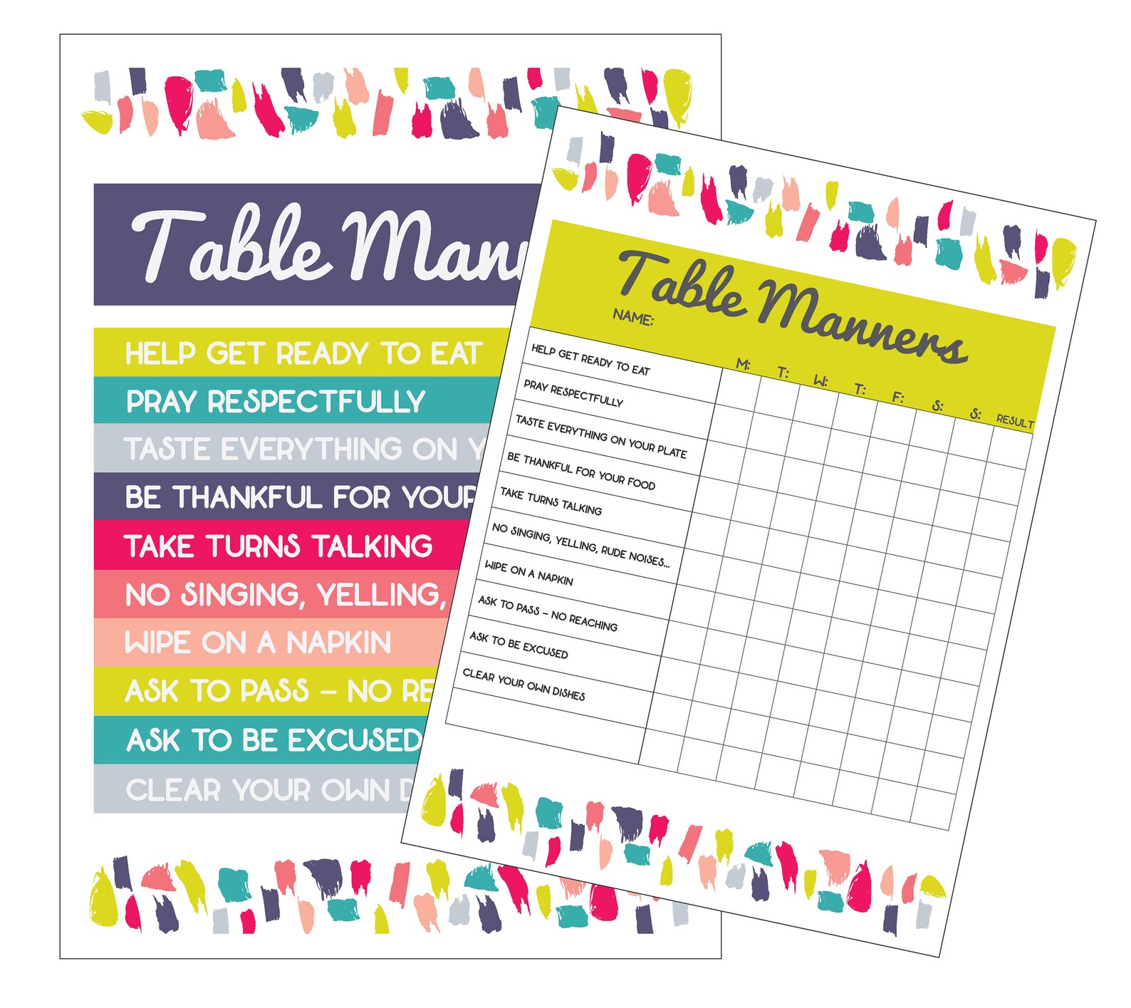 Table Manners Poster Set With Chart and Checklist Table - Etsy UK