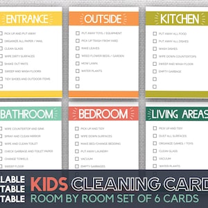 Cleaning Cards Kids Cleaning Cards Printable Chore Cards Room by Room ...