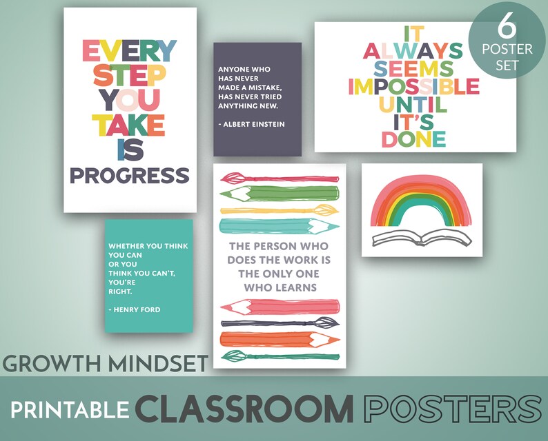 Classroom Posters Printable Set of 6 Growth Mindset Digital - Etsy