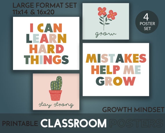 Classroom Posters Printable Set of 4 Growth Mindset Digital | Etsy