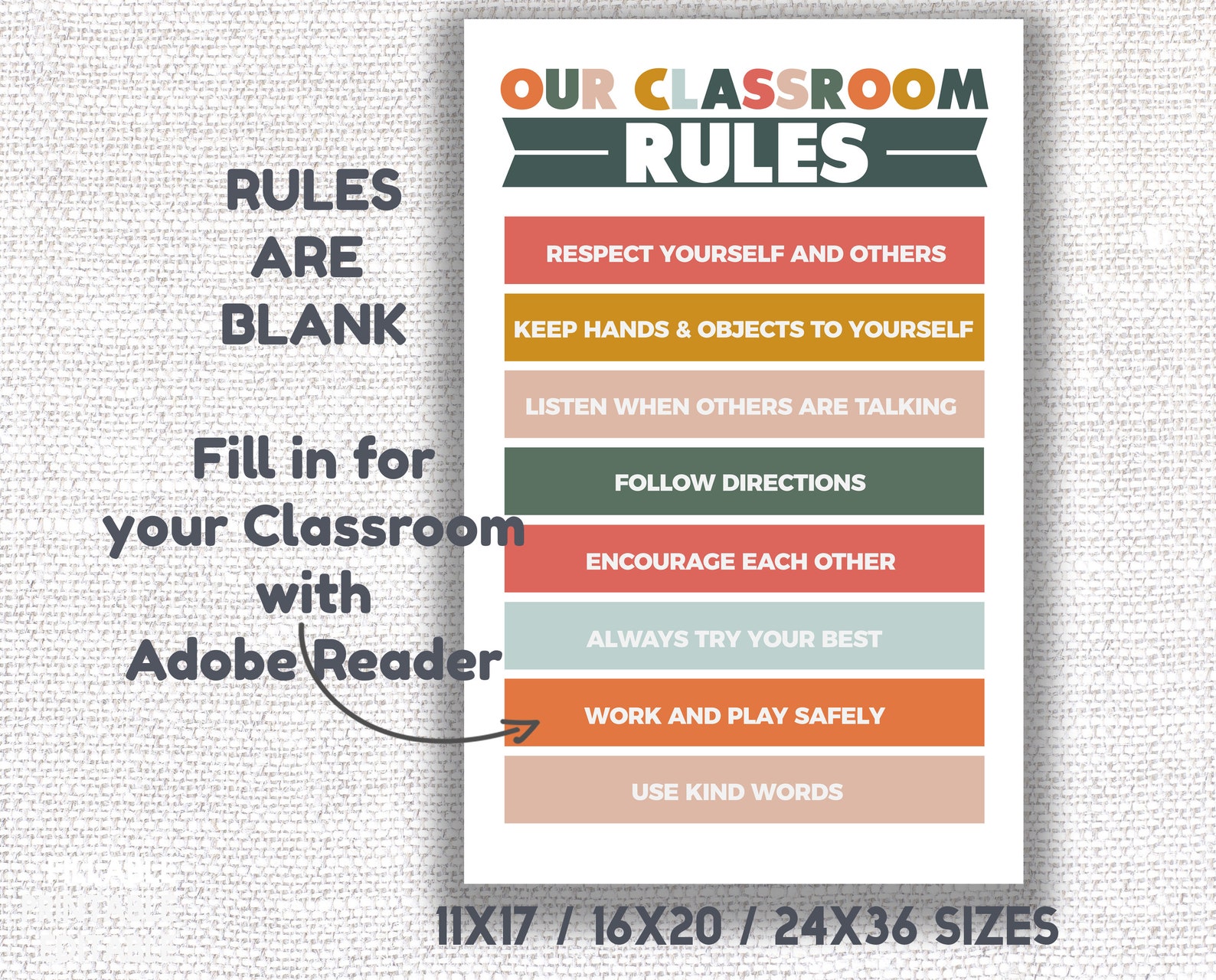 Classroom Rules Printable Classroom Chart Fillable | Etsy