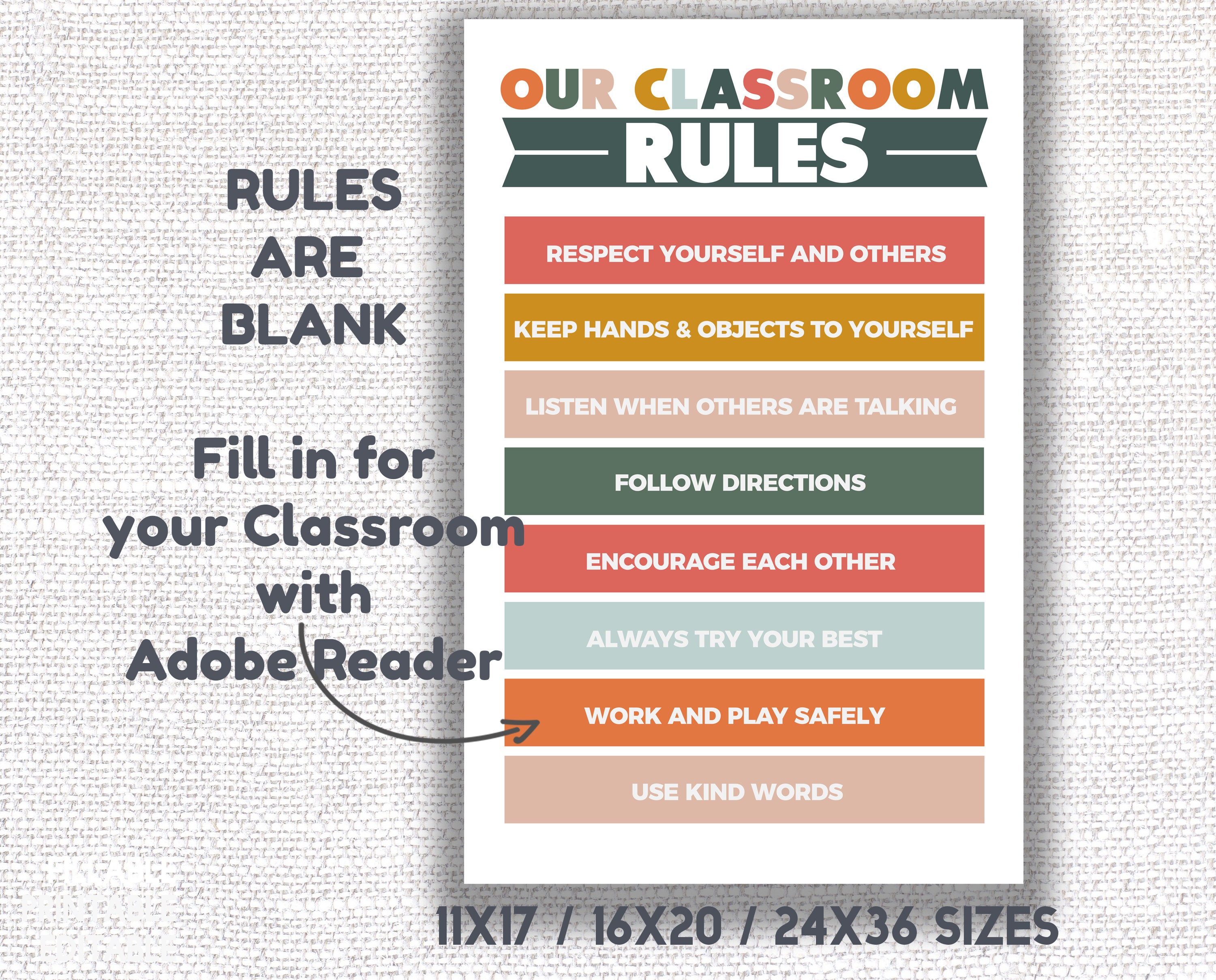 Classroom Rules Printable Classroom Chart Fillable - Etsy