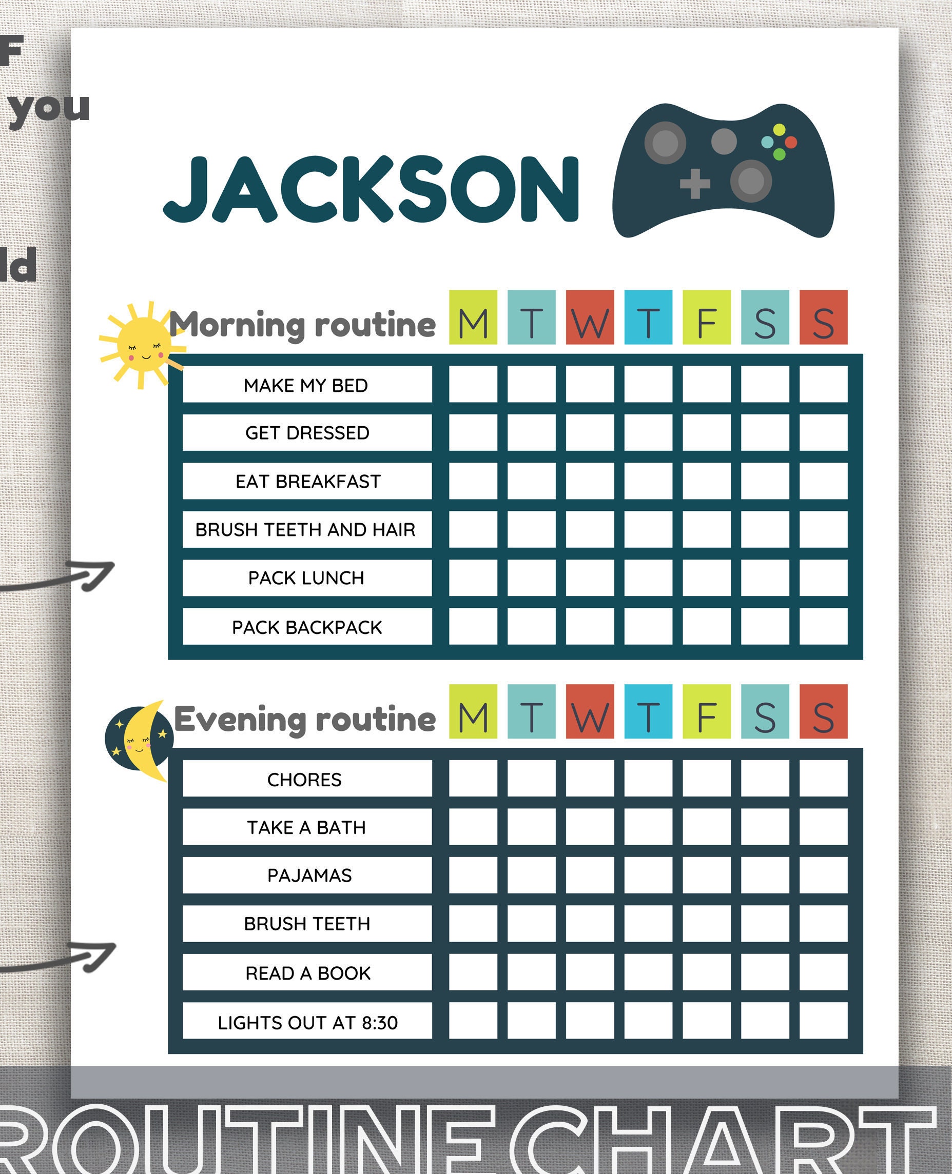 Routine Chart Video Game Chore Chart Kids Planner Chart - Etsy