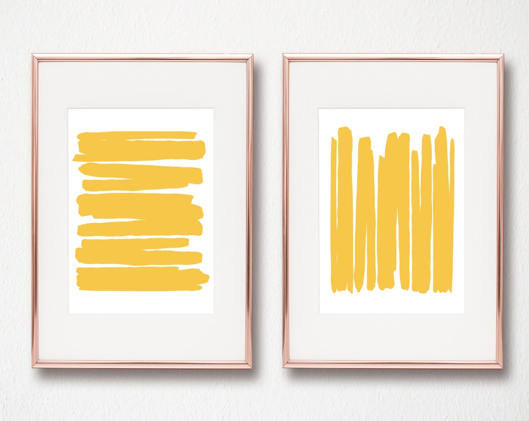 Yellow Abstract Art - Yellow Line Art - Digital Art Prints Set of 2 ...