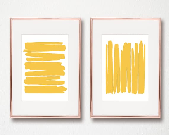 Yellow Abstract Art Yellow Line Art Digital Art Prints Set - Etsy