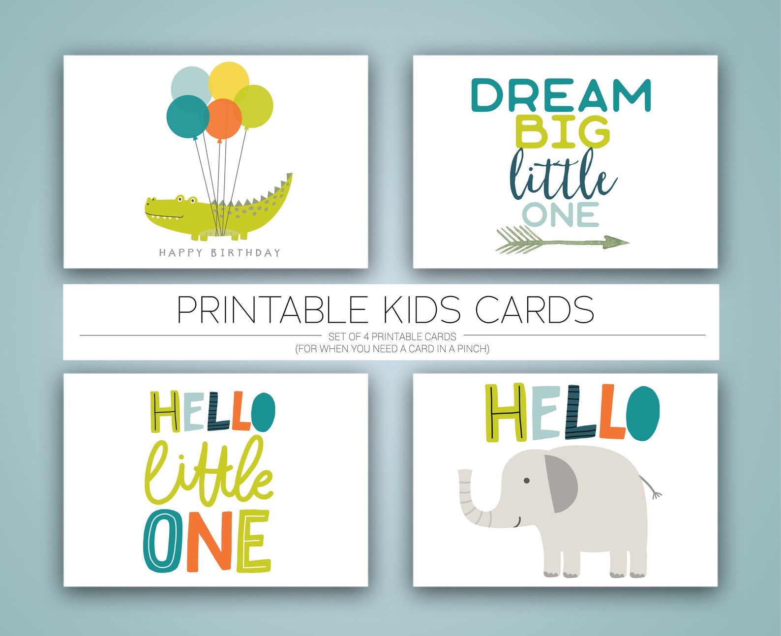 Printable Kids Birthday Cards Set of 4 Birthday Cards Happy | Etsy