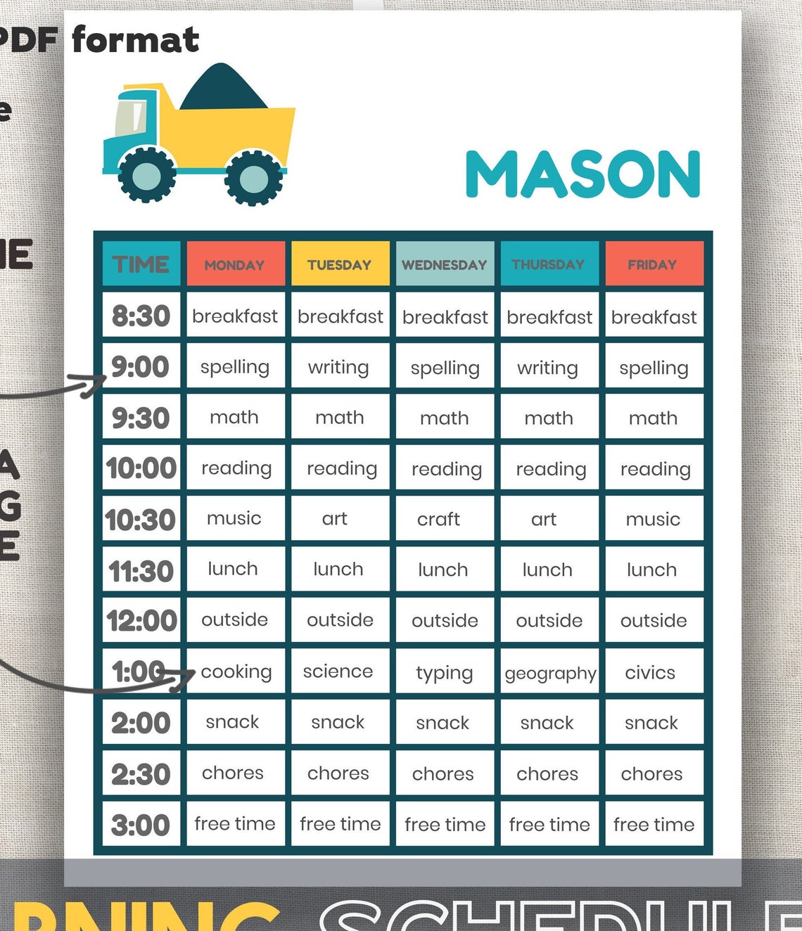 Editable Kids Schedule - Boys Weekly School Activity Planner - Hourly ...