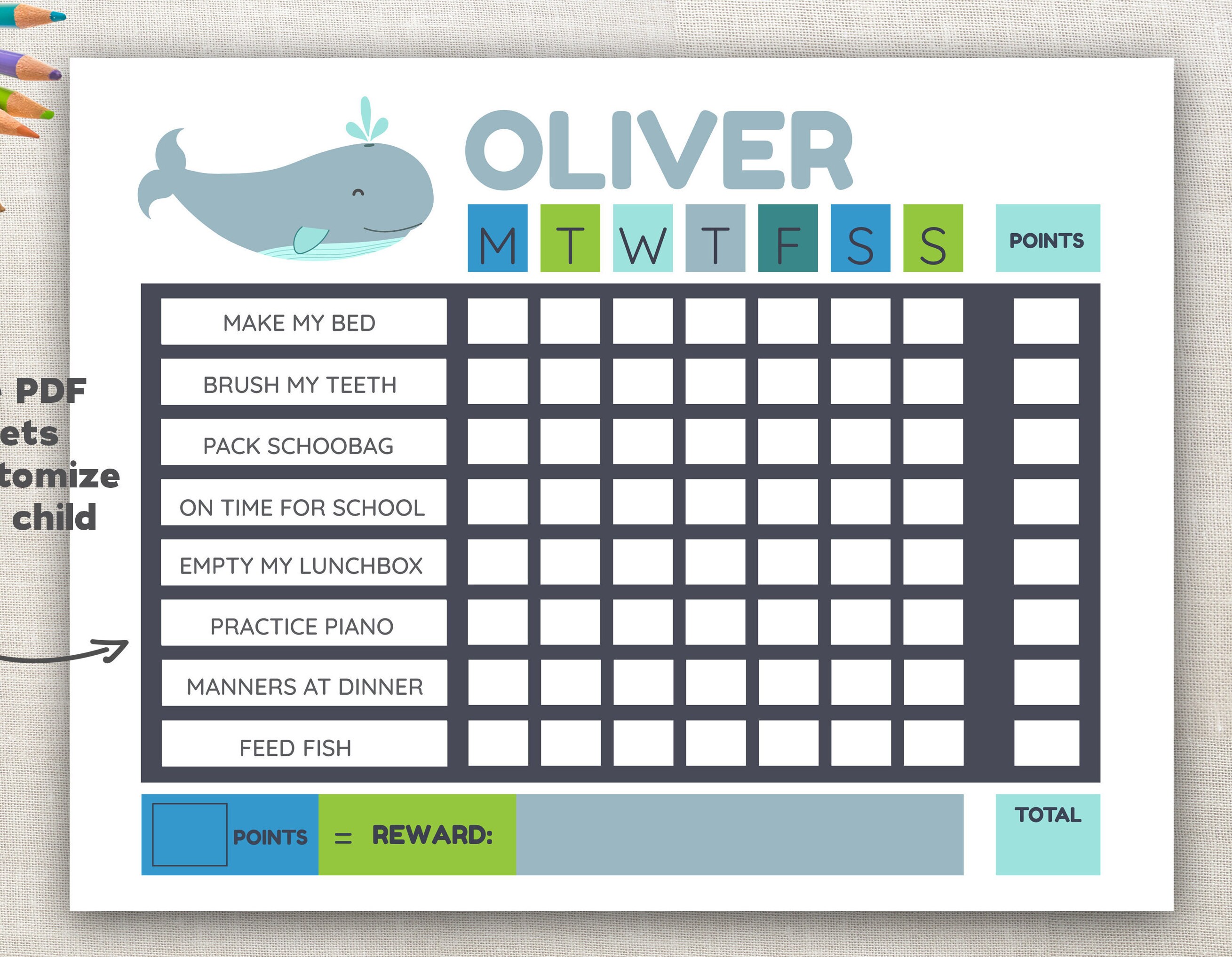 Reward Chart Printable Whale Chore Chart Nautical Art Boy - Etsy Canada