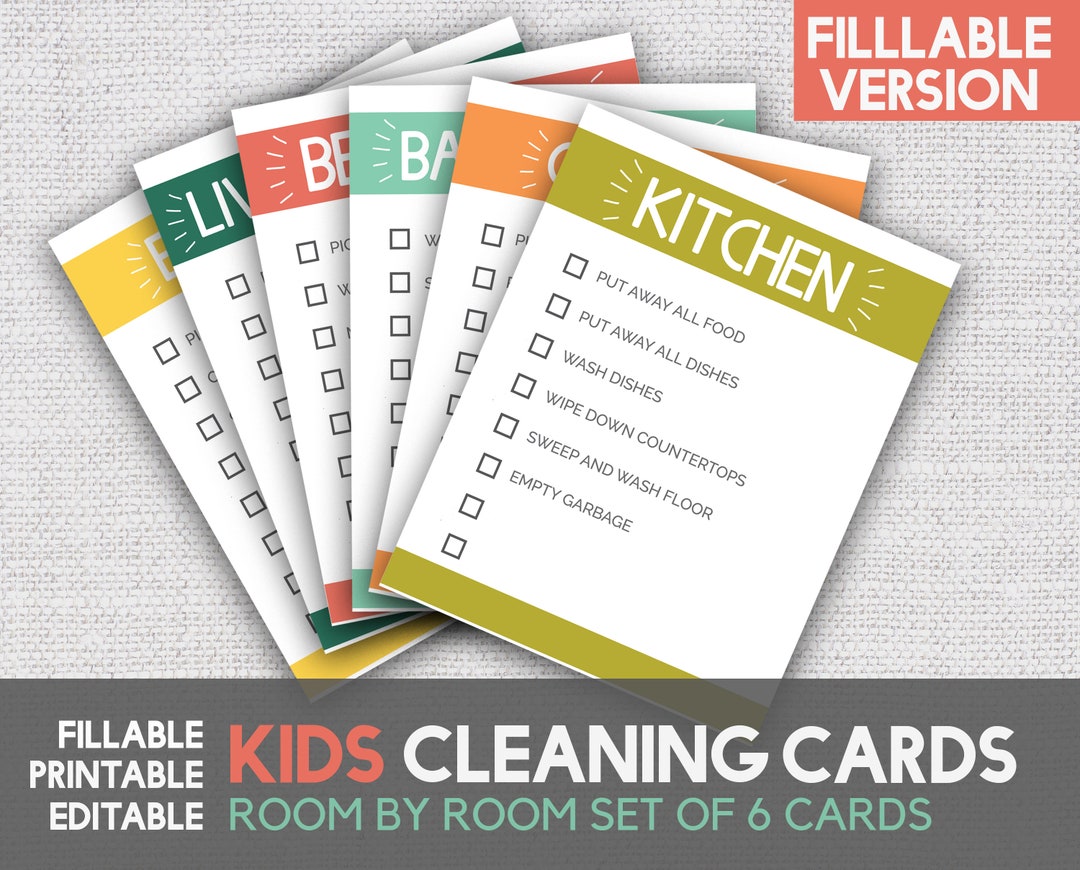Cleaning Cards Kids Cleaning Cards Printable Chore Cards Room by Room ...