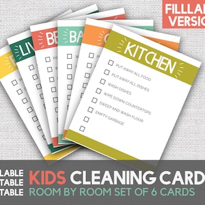 Cleaning Cards Kids Cleaning Cards Printable Chore Cards Room by Room ...
