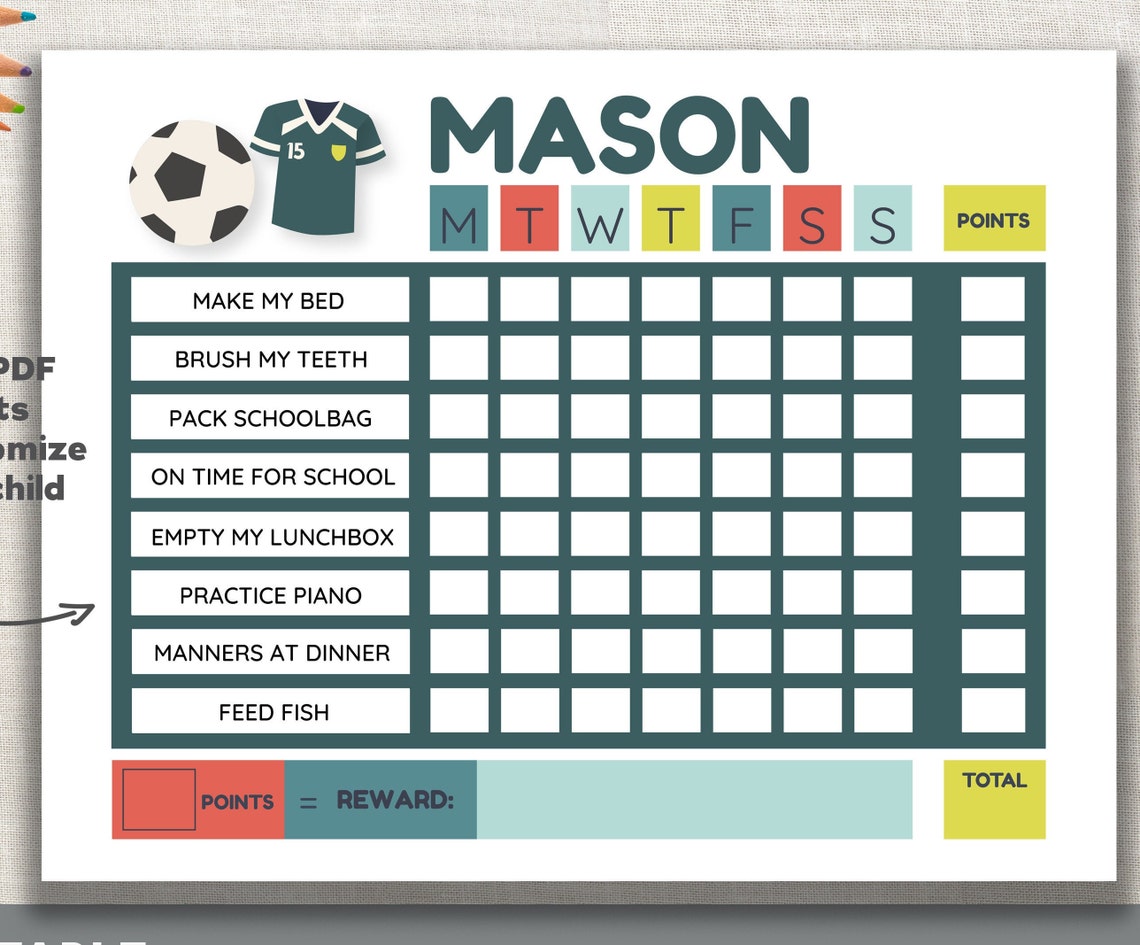 Responsibility Chart Sports Reward Chart Sports Chart | Etsy