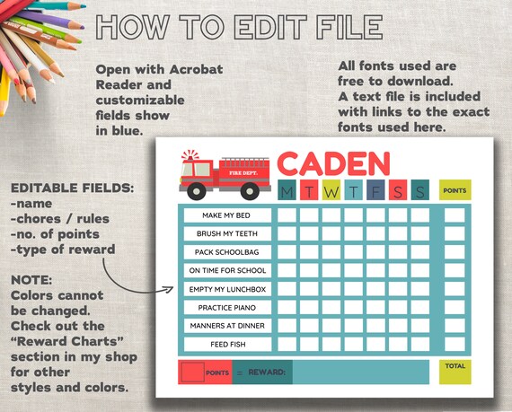 Paper & Party Supplies Truck Reward Chart Boys Chart Dump Truck ...