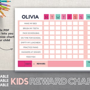 Printable Reward Chart Pink Chore Chart Editable Fillable Instant ...