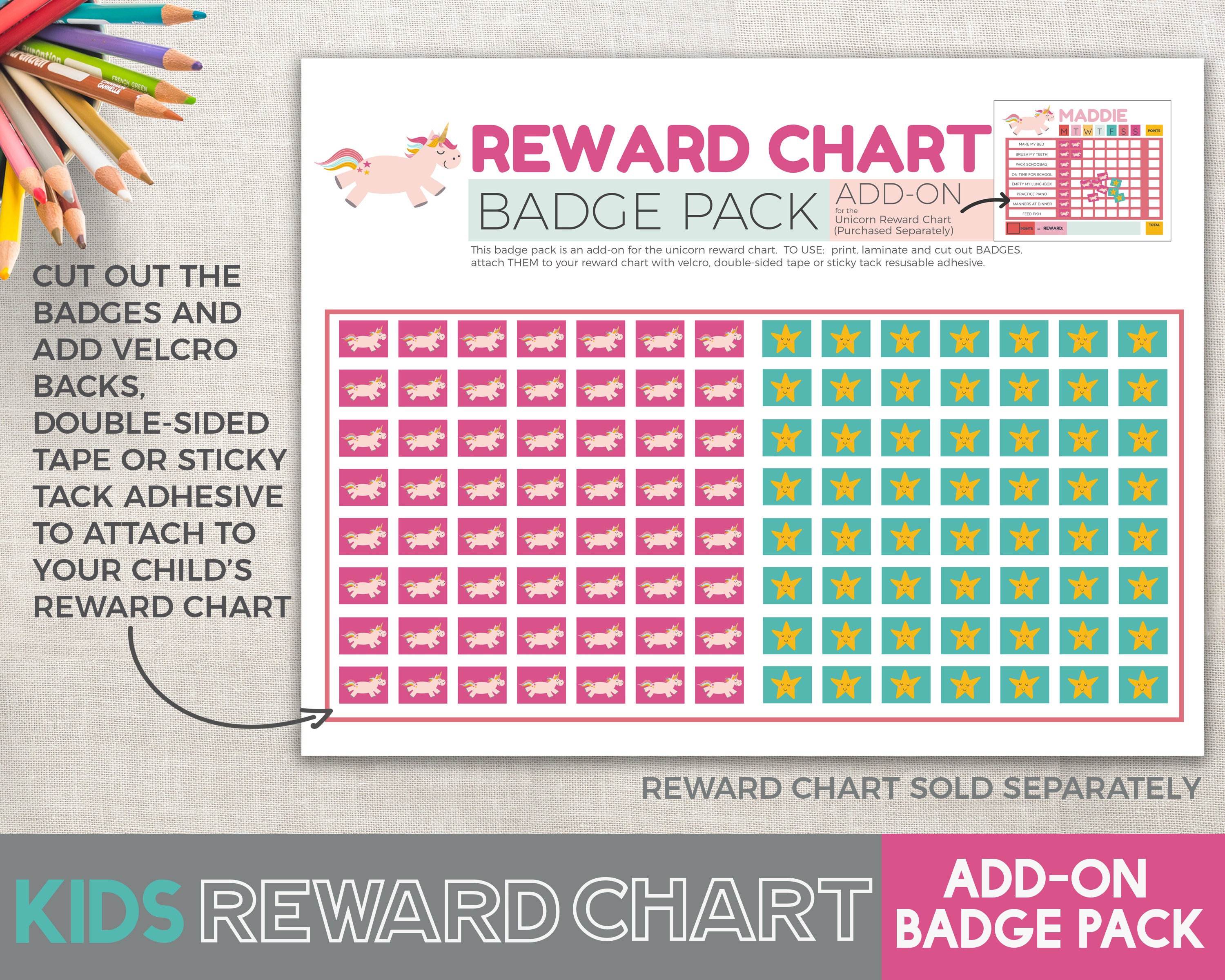 Kids Reward Chart Badges - Unicorn Add on Pack - Badges Only - Reward ...