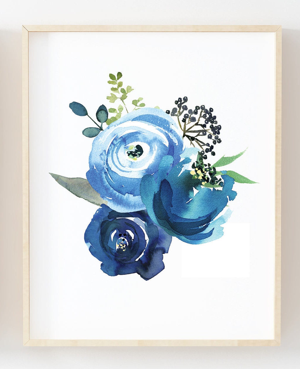 Floral Nursery Set Blue Floral Set of 3 digital art prints | Etsy