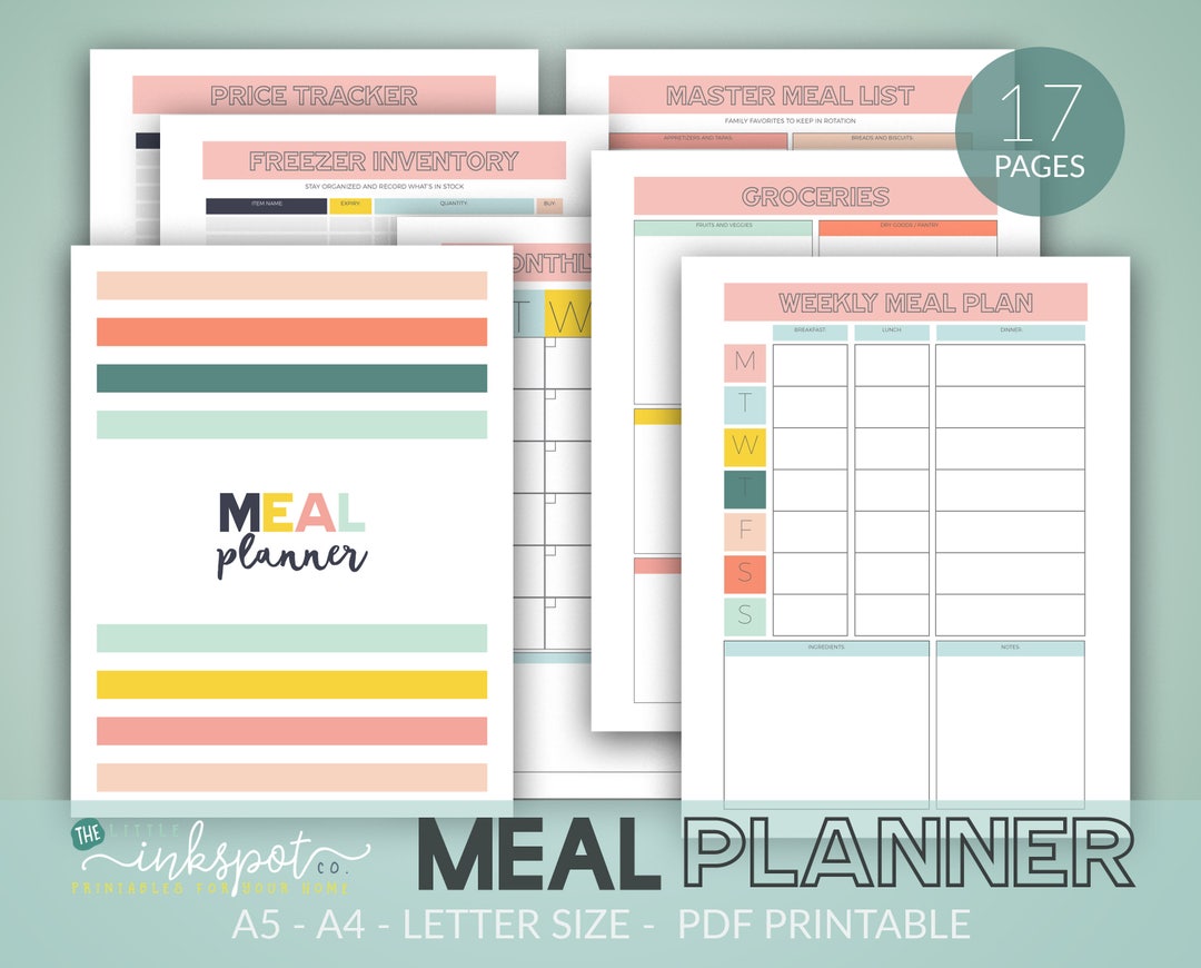 Meal Planner Printable Instant Download Menu Planner Recipe Planner ...