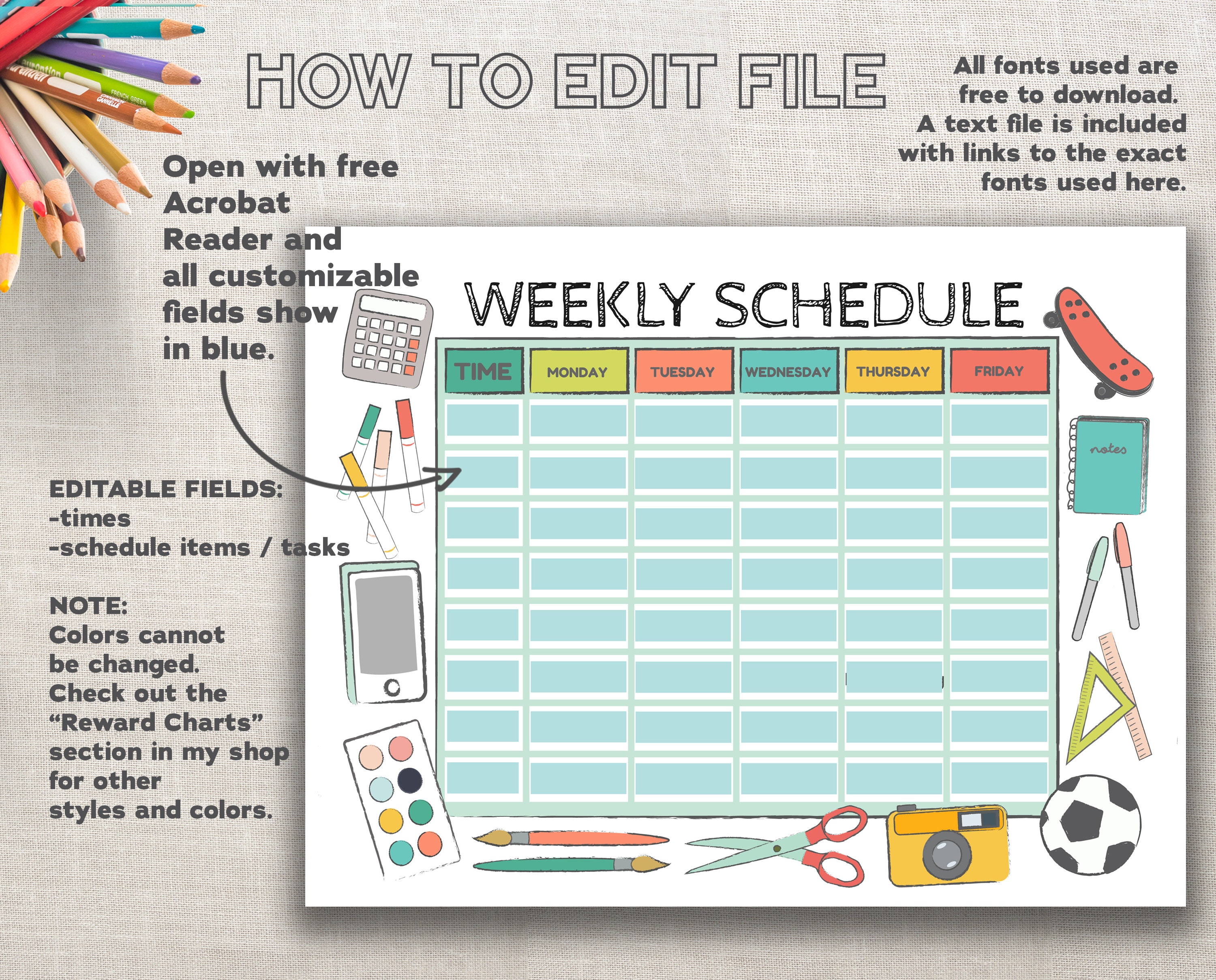 Kids Schedule Editable Printable Fillable PDF Template - Etsy Canada