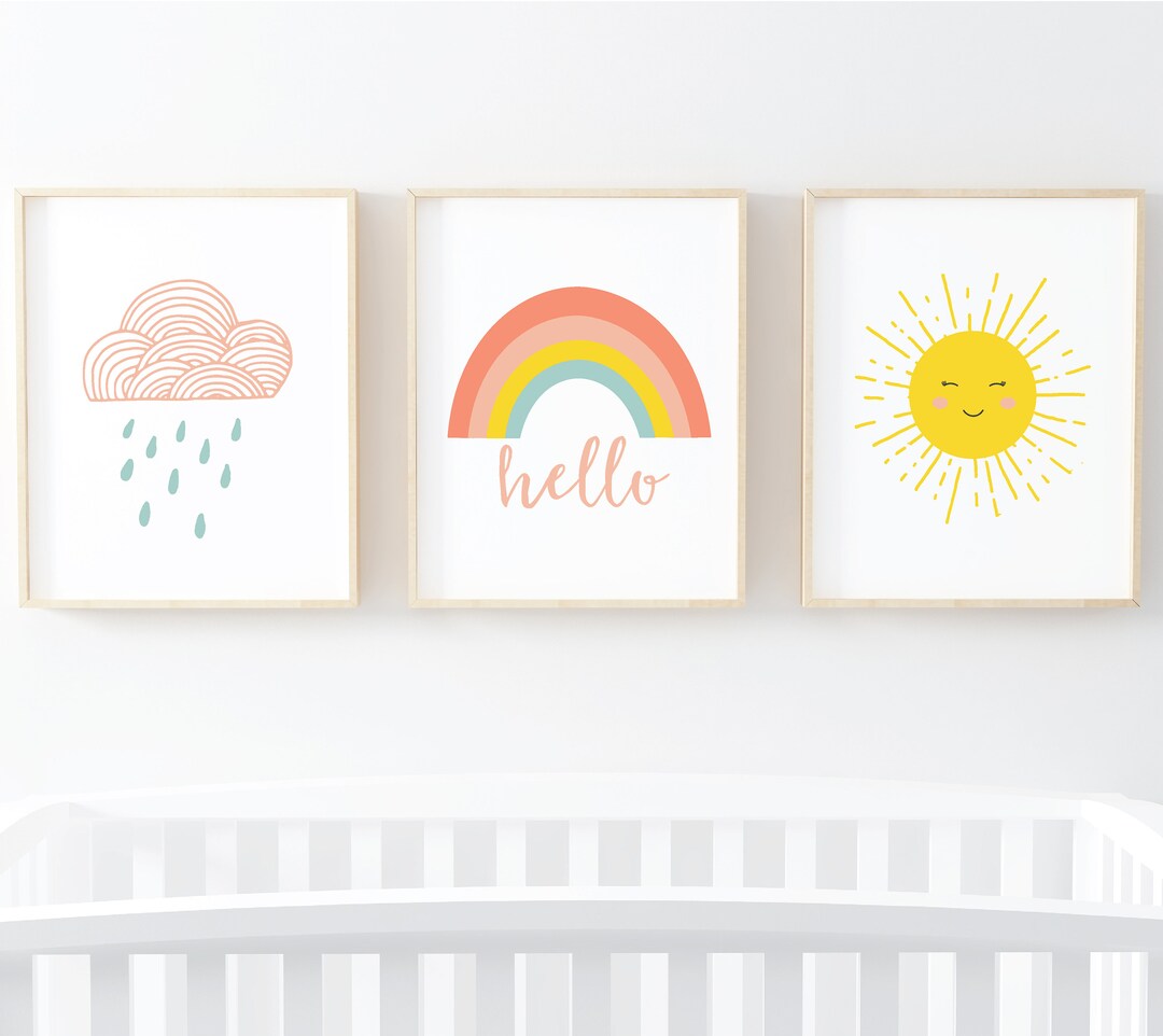 Sunshine Rainbow Cloud Nursery Art Set - Set of 3 Digital Art Prints ...