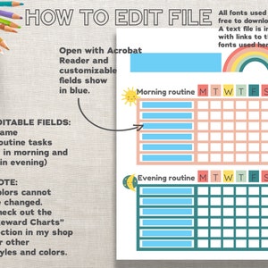 Kids Routine Chart Editable Printable Fillable Adobe PDF - Etsy Canada