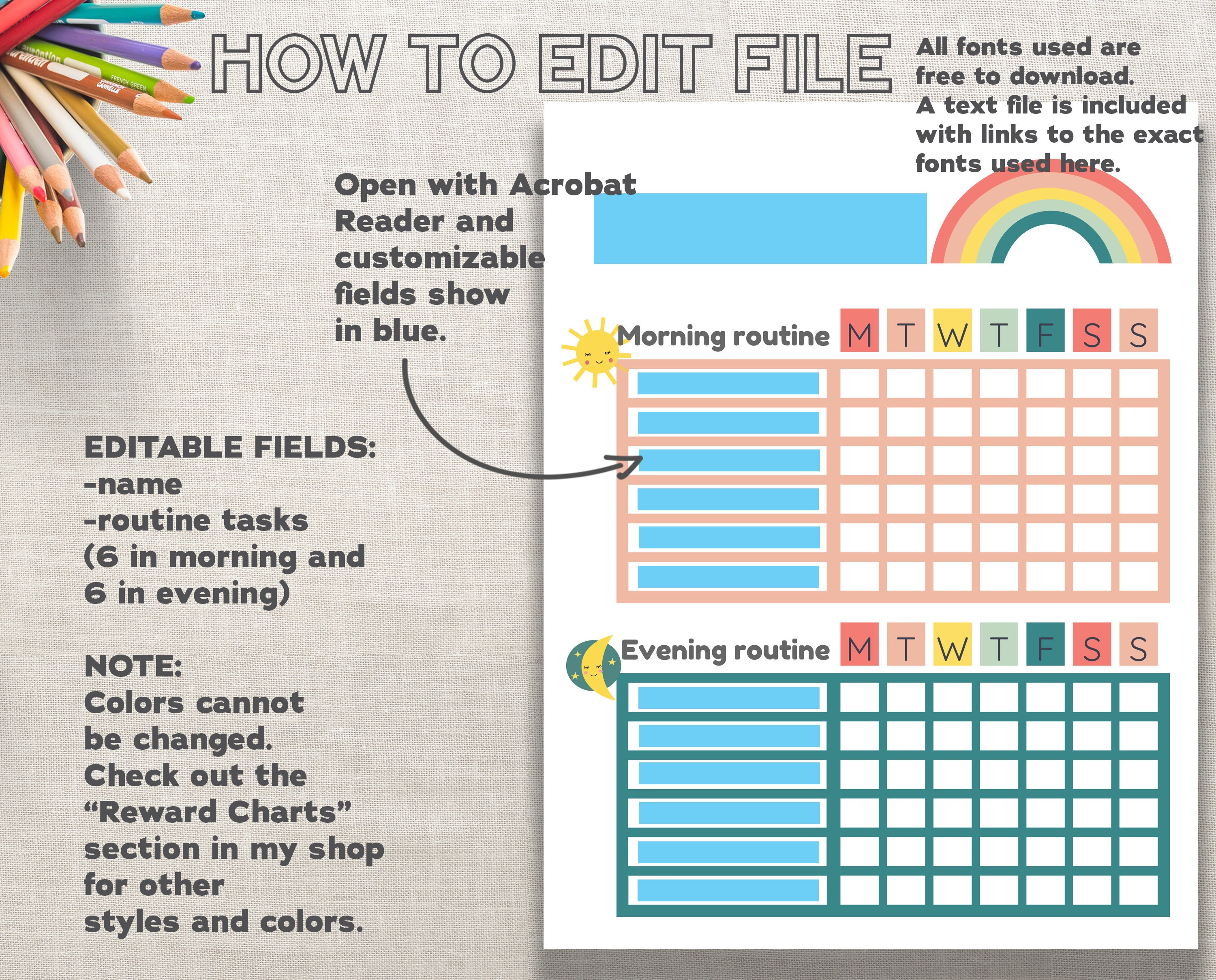 Kids Routine Chart Editable Printable Fillable Adobe PDF - Etsy Canada